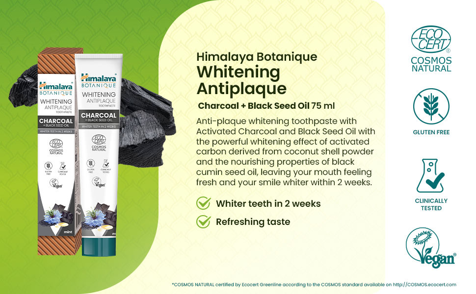 Himalaya Botanique Whitening Antiplaque Toothpaste Charcoal + Black Se ...