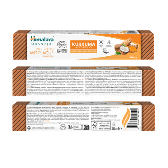 Himalaya Botanique Whitening Antiplaque Toothpaste Curcuma + Coconut O ...